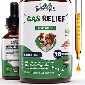 Natural Gas Relief for Dogs - Dog Gas Relief - Dog Constipation Relief - Constipation Relief for Dogs - Dog Gas - Dog Constipation - Dog Gas Aid - Dog Vitamins and Supplements - 1 fl oz - Bacon Flavor