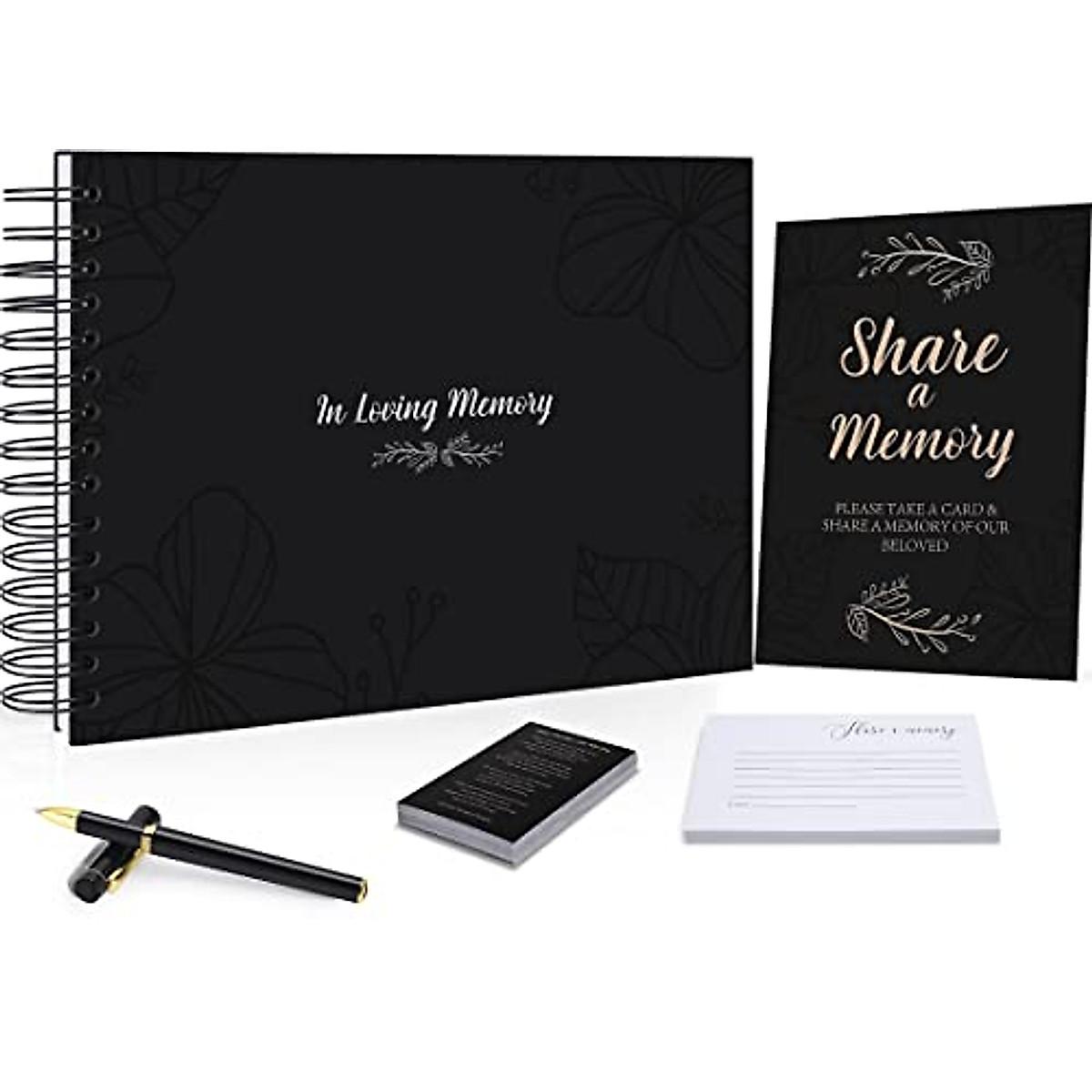 Fablus Funeral Guest Book Celebration of Life, Guest Book for Memorial Service, 40 Pcs Prayer Cards and Share a Memory Cards, Silver Signature Pen and Table Card with Stand