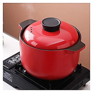 TYUXINSD Durable Stockpot Classic Round Covered Casserole Red High Temperature Resistant Earthenware Pot Stovetop Ceramic Stew Pot Stockpot Kitchen Cooking Pot Soup Pot (Size : 3.6L) (Size : 2.8L)