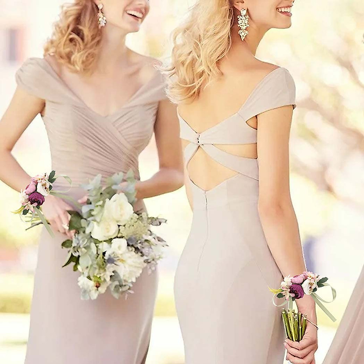 Campsis Wedding Wrist Corsage Bridal Wrist Flower Bride Hand Flower Decor for Bridesmaid Prom Party Homecoming 2 Pcs (Pink Camellia)