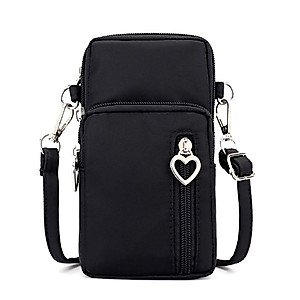 Women Nylon Cell Phone Purse Wallet Pouch Mini Crossbody Shoulder Bag Zip Handbag with Card Pocket (Black)