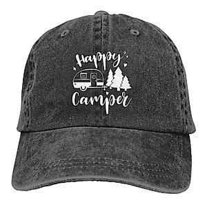 Happy Camper Baseball Caps Washed Adjustable Camping Hat for Men Women Distressed Sport Strap Caps Jeans Ball Cap