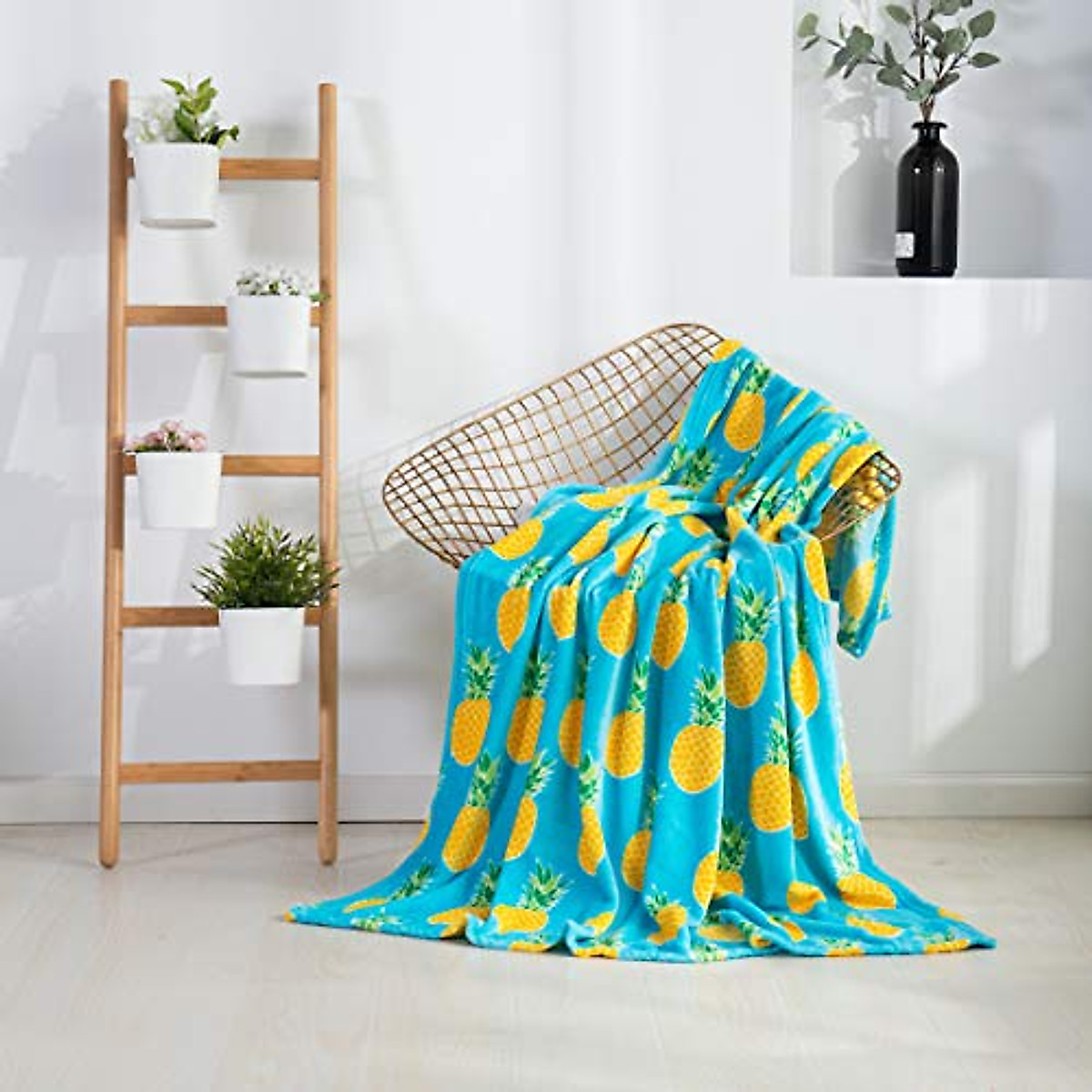 Elegant Comfort Velvet Touch Ultra Plush Christmas Holiday Printed Fleece Throw/Blanket-50 x 60inch, (Pineapple)