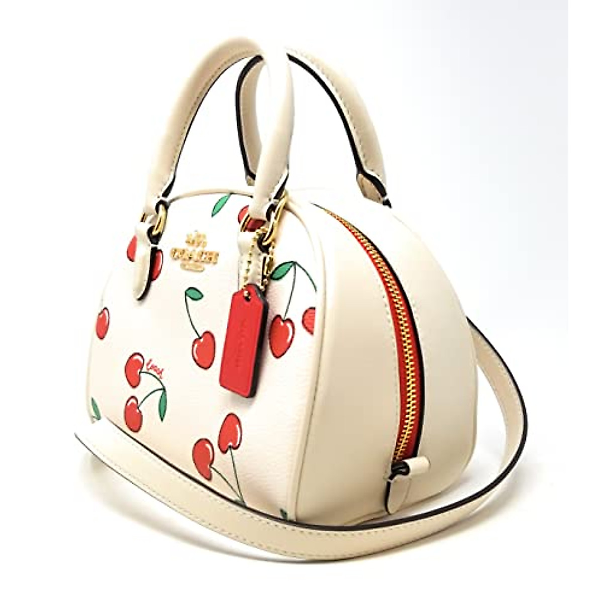 COACH Sydney Satchel With Heart Cherry Print in Chalk/Multi