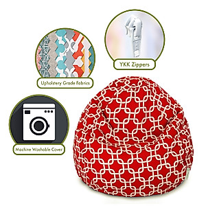 Majestic Home Goods Classic Bean Bag Chair - Links Giant Classic Bean Bags for Small Adults and Kids (28 x 28 x 22 Inches) (Red)