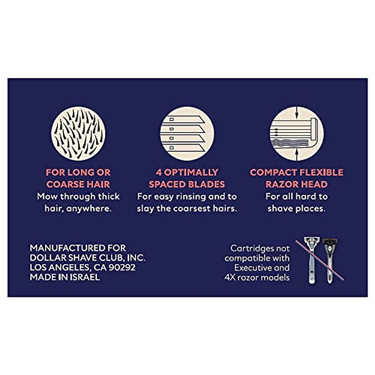 Dollar Shave Club Men's Razor 4-Blade Razor Blade Refill for A Comfortable Shave With Optimally Spaced Razor Blades for Easy Rinsing 4 Count