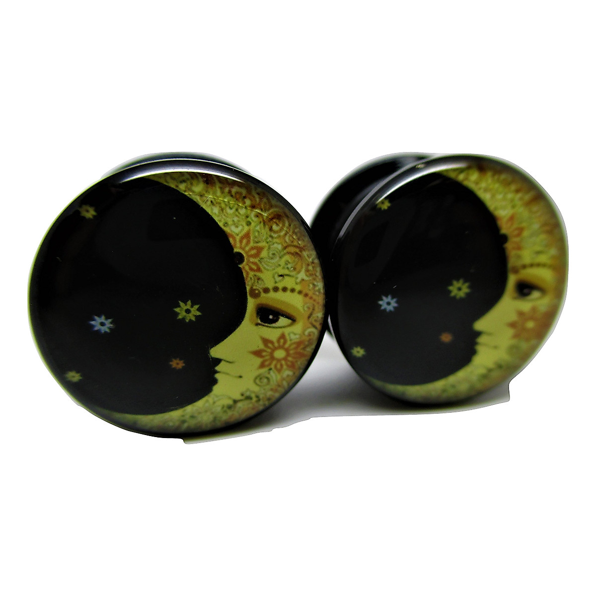 Pierced Republic Moon & Stars Ear Plugs - Acrylic - Screw-On - New *Pair* - 8 Sizes (00 Gauge (10mm))