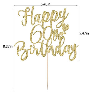 YUINYO 60th Handmade Glitter happy birthday Cake Topper, Cheers to 60th birthday Cake Bunting Decor,Birthday Party Decoration Supplies (Gold)