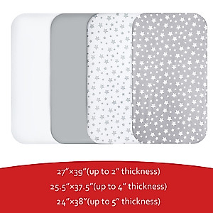 Pack and Play Sheets, 4 Pack Mini Crib Sheets, Stretchy Pack n Play Playard Fitted Sheet, Compatible with Graco Pack n Play, Soft and Breathable Material, Grey