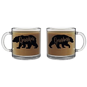 Grandma Bear, Grandpa Bear Mugs - Grandparents Gift Set - 13oz Glass Coffee Mug Couples Sets - Funny His and Her Gifts - Husband and Wife Or Nana and Papa Anniversary Presents - By CBT Mugs