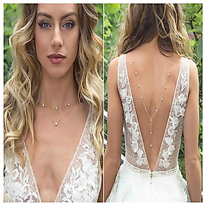 Andelaisi Boho Layered Rhinestone Back Necklaces Long Crystal Backdrop Necklaces Gold Cz Back Chain Necklace Vintage Crystal Body Chain Necklace Summer Body Jewelry for Women
