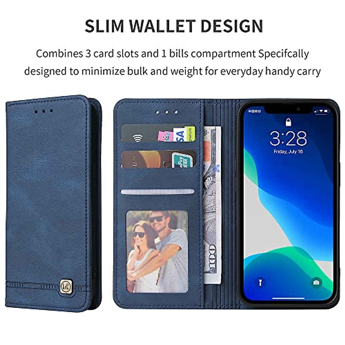 Fansipro Wallet Folio Case for Samsung Galaxy S9 Plus, Premium PU Leather Slim Fit Cover for Galaxy S9 Plus, 2 Card Slots, 1 Transparent Photo Frame Slot, Hardware on Leather, Blue