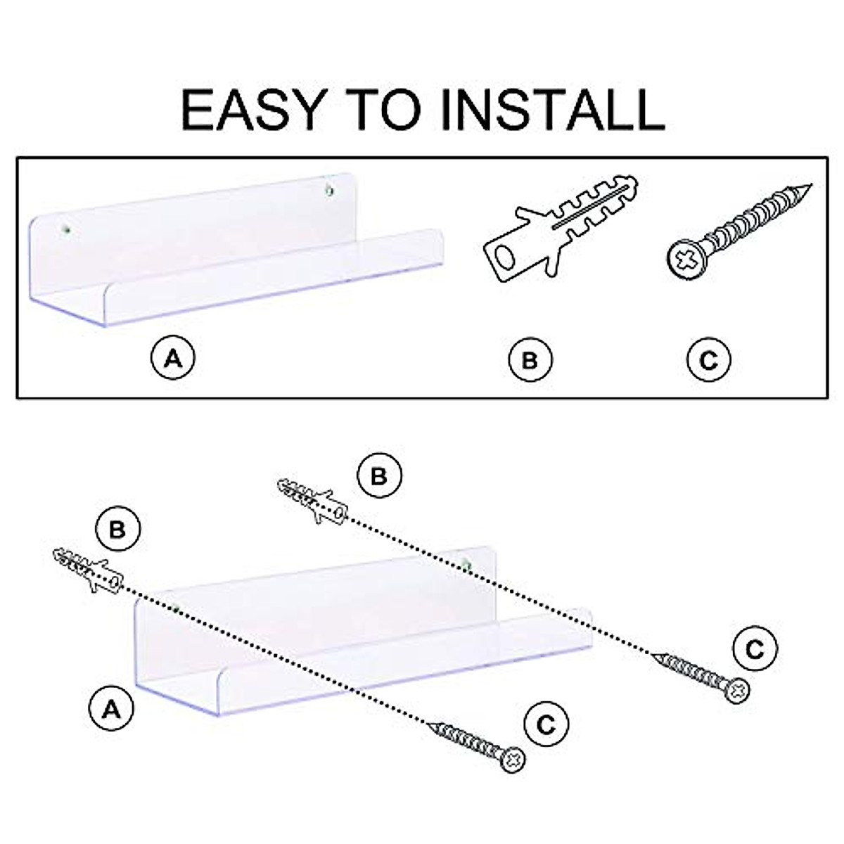 Sooyee 6 Pack 15 Inch Acrylic Storage Wall Shelf 1.73" Wide & 5" Wide