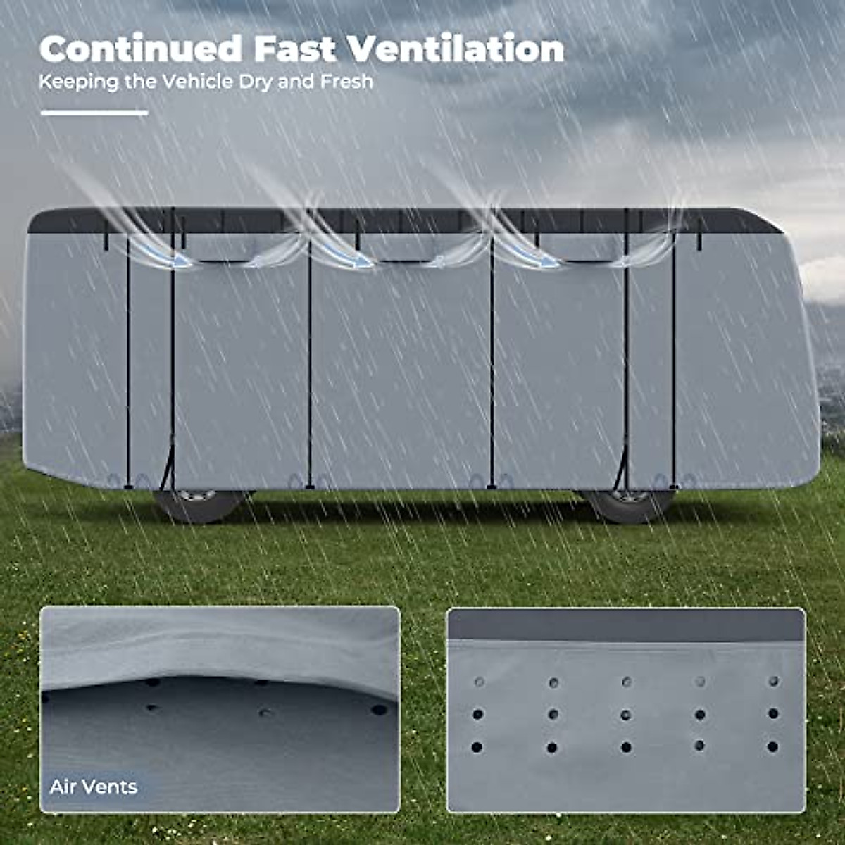 RVMasking 7 Layers top Class A RV Cover Rip-Stop Waterproof Camper Cover Fits 34'1''-37' Motorhome - Anti-UV Windproof Breathable with 4 Tire Covers