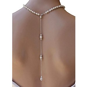 1PCS Exquisite Imitation Pearls Necklace Sexy Tassel Backdrop Necklace Long Body Chain Pendant Backless Dress Accessories Decoration Bikini Bodychain for Women Girls Wedding Brides and Prom