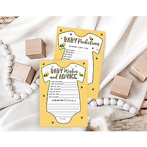 Your Main Event Prints Baby Shower Games Advice, Wishes, and Prediction Cards (Neutral Bee Yellow) - 50 Pack Gender-Neutral Baby Shower Activity for Guests