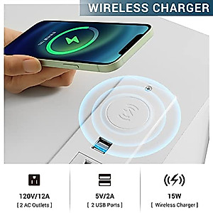 ADORNEVE LED Nightstand with Wireless Charging Stations,Night Stand for Bedroom,Bedside Table with Drawers,Modern End Side Table,White