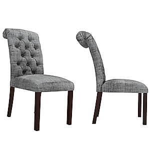 Augensternchen Dining Chair, Dining Room Upholstered Chair with Tufted Back and Solid Wood Legs, for Home Kitchen and Restaurant, Soft Beige Linen Material, Set of 2 (Gray)