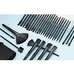 Makeup Brushes 32pcs, Yuwaku Professional Makeup Brush Set, Kabuki Face Eyes Shadow Eyeliner Foundation Blush Lip Powder Liquid Cream Blending Brushes (BLACK)