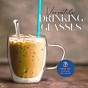 Kitchables Double Wall Glass Coffee Mugs Set of 4, 5oz with Handle Insulated Glass Coffee Mug without Handle, Clear Coffee Mugs, Tasas Transparente Para Café Bonitas