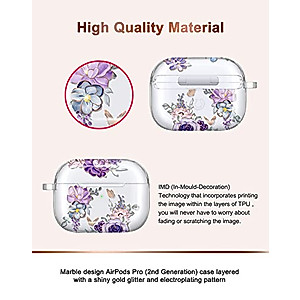 JIAXIUFEN for AirPods Pro 2019 / Airpods Pro 2nd Generation Case Cover Gold Sparkle Glitter Butterfly Design Cute Full Protective TPU Skin Accessories for Women Girl with Keychain, Flower Purple