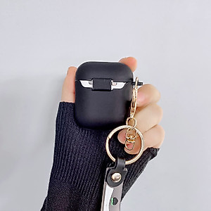 Ownest Compatible with AirPods Case Soft TPU with Gold Heart Pattern Cute Fruit Flowers Keychain Shockproof Cover Case for Girls Woman Airpods 2 &1-Black