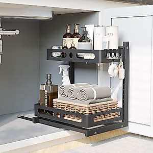 NETEL Under Sink Organizer,Pull Out Cabinet Organizer 2-Tier Slide Out Sliding Shelf Under Cabinet Storage Multi-Use for Under Kitchen Bathroom Sink Organizers and Storage, Black