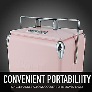 Permasteel 14-Quart Small Cooler Ice Chest | Retro Vintage Classic Style Hard Metal Cooler, PS-A205-14QT-PK, Beverage Cooler for Camping Beach Picnic, Pink