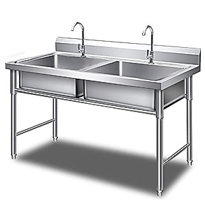 Stainless Steel Single Basin Kitchen Sink With Stand, Commercial Restaurant Sink , Stainless Steel Utility Sink Kitchen Bowl Sink, With Drainer Unit Faucet Combo With Strainer ( Size : 100*50*80cm/39.