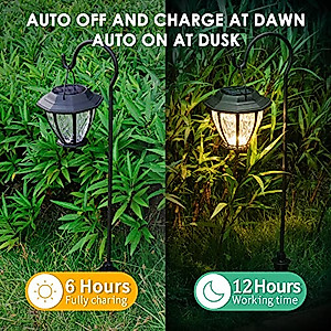 Viewsun Upgrade Hanging Solar Lights, 34 Inch Warm White Shepherd Hook Lights Waterproof Outdoor Decorative Solar Lantern Lights for Garden Decor, Pathway, Front Porch, 2 Pack