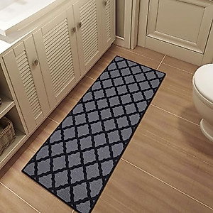 Machine Washable Moroccan Trellis Design Non-Slip Rubberback 2x5 Traditional Indoor Runner Rug for Hallway, Kitchen, Bedroom, Entryway, 20" x 59", Dark Gray