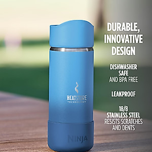Ninja, Travel Mug, Sip Perfect 16oz, Brings Hot Drinks to Sippable Temperature in Minutes, Stainless Steel, Leak Proof, Dishwasher Safe, Metal, Insulated Tumbler, Tropical Blue, DW1603SB