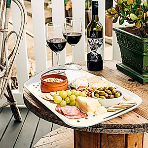 Large Non Slip Serving Tray with Handles, Silicone Gripping Nubs Food Trays for Eating, Dishwasher Safe Lap Trays for Dinner Snack Fruit Dessert Breakfast Beverage, Rectangular, Set of 2, White