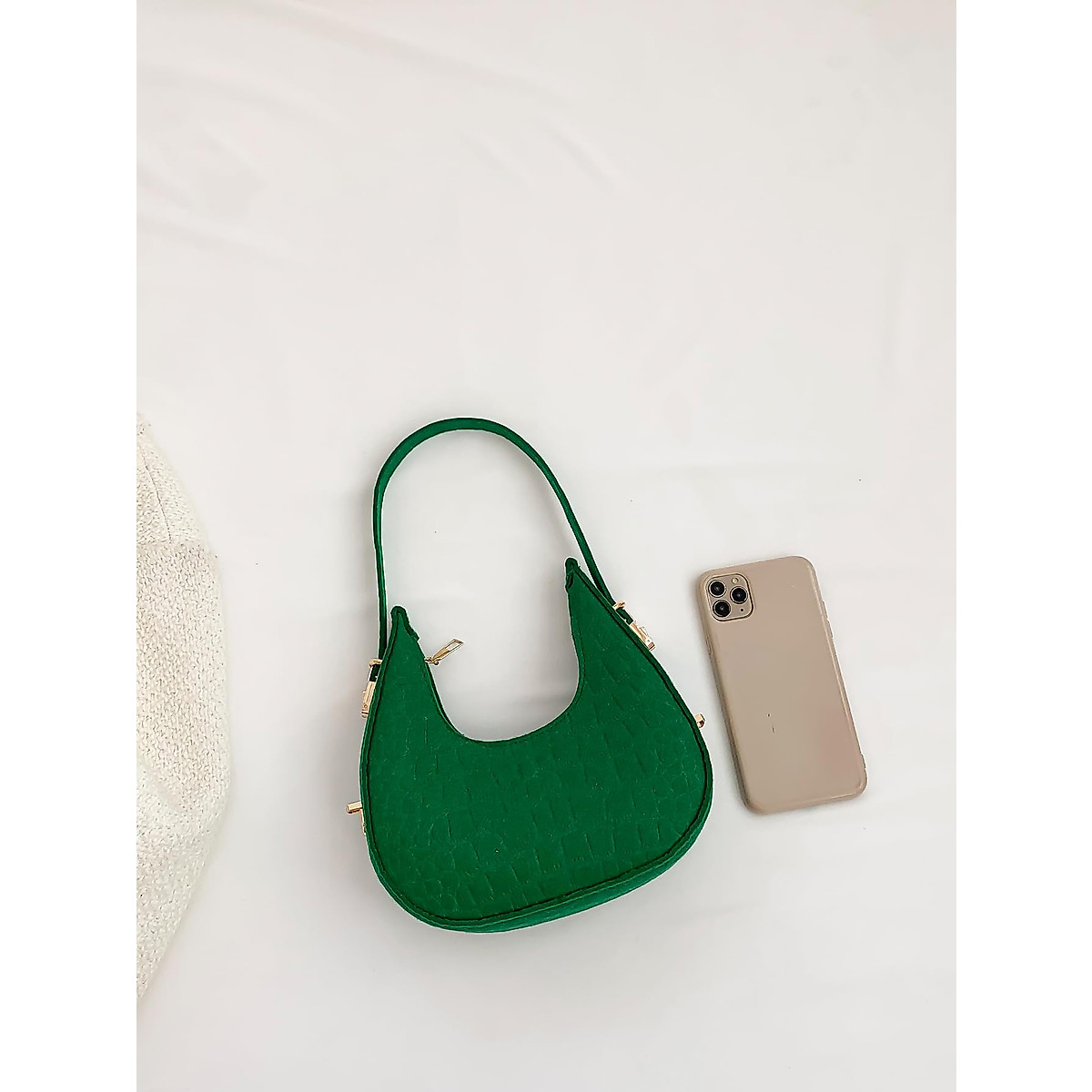 Verdusa Women's Crocodile Embossed Felt Faux Leather Shoulder Hobo Bag Green One Size