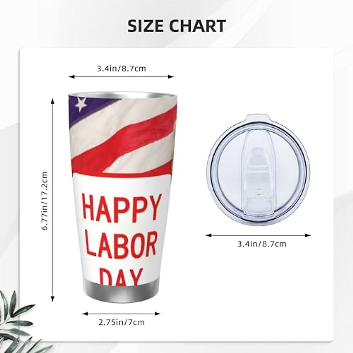 Happy Labor Day Tumbler with Lid and Straw 20oz Stainless Steel Car Cup for Hot and Cold Drinks, Double Wall Insulated Travel Coffee Mug Reusable Drink Thermos Cup Birthday Gifts