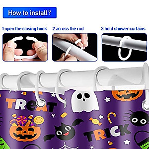 4PC Purple Halloween Bathroom Shower Curtain Sets, Pumpkin Ghost bat Bathroom Sets, Sweet Candy Bathroom Sets with Rugs and Accessories ,for Bathroom Decoration