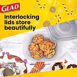 GladWare Soup & Salad Medium Rectangle Holiday Edition Food Storage Containers with Lids | 24 oz Holiday Containers with Silver Lids & Candy Cane Design, 5Ct | Airtight Food Storage Containers