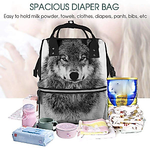 Monotone Timber Wolf Face Diaper Bag Backpack Multi Function Nappy Bag Large Capacity Mommy Backpack Organizer for Baby Care Baby Bag for Mom and Dad