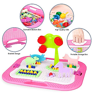 TAKIHON Button Art Toys,Mosaic Puzzles for Kids,Mushroom Peg Puzzle Board,DIY 3D Puzzle,Fine Motor and Preschool Educational,Creative Toys for Toddlers,Boys,Girls(Red)