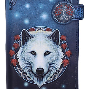 Nemesis Now Klassisch, Blue, 18.5cm Bi-Fold Wallet with Wolf Pattern, Embossed, RFID Protected