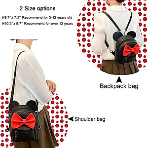 Sunwel Fashion Girls Mini Backpack Purse Mouse Ear Polka-dot Sequin Bow Convertible Backpack to Crossbody Bag for Women (black cotton polkadot bow, W8.7 x H10)