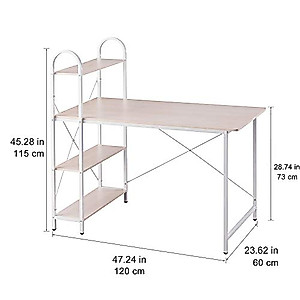 HOME BI Computer Desk with Storage Shelves 47 inch, Reversible Study Writing Table with Adjustable Bookshelf, Mordern Small Desk for Home,Office,Bedroom,White