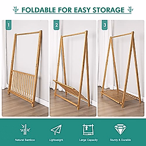 Jotsport Small Clothes Rack Kids Dress Up Storage for Playroom, Toddlers Bedroom, Bamboo Child Garment Rack with Storage Shelf, Kids Clothing Rack Costumes Organizer