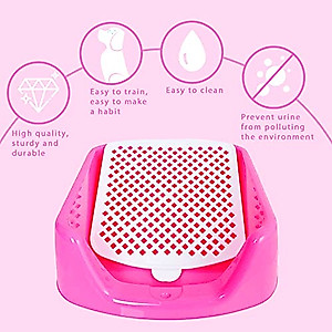 kathson Large Rabbit Litter Box Pet Cage Potty Corner Toilet Trainer Pan with Grate for Bunny Guinea Pig Chinchilla Ferret Puppy Small Animal (Pink)