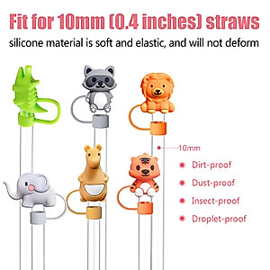 6pcs Animal Cute Silicone Straw Cover Caps for Stanley Cup Straw Topper fit 30&40 Oz Tumbler with Handle 10mm 0.4in Straw Protectors Cup Accessories