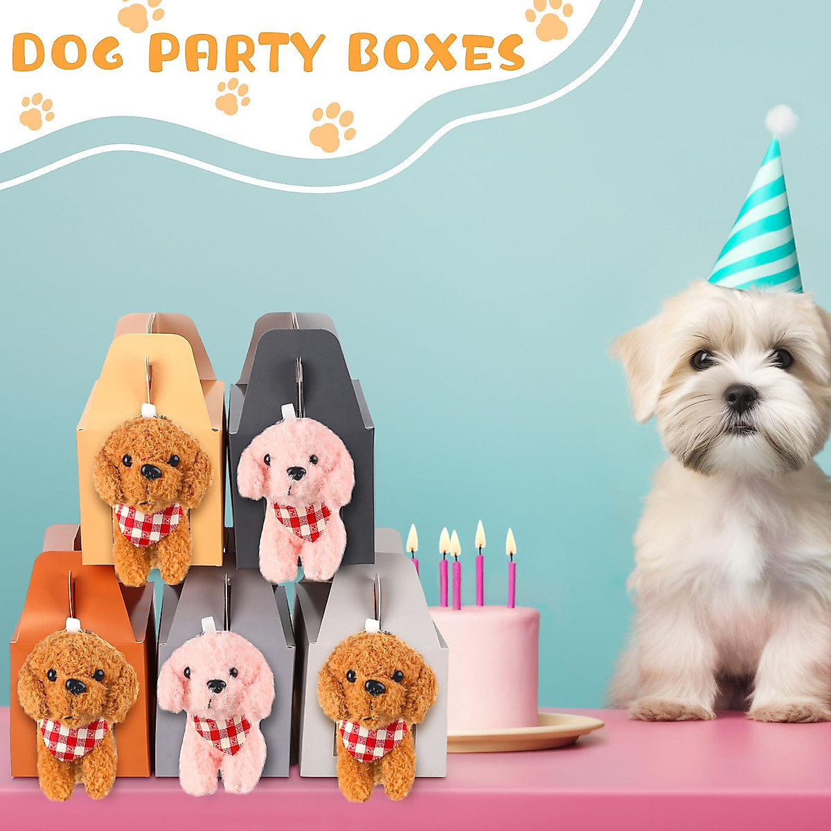 Fainne 24 Pcs Party Favors Boxes Treat Boxes Foldable Gift Boxes Candy Goodie Boxes Decorations Adopt Pet Gift for Birthday Wedding Bridal Shower Party Favors(Cute Dog)