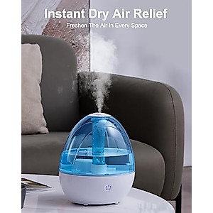 2L Cool Mist Humidifier for Bedroom with Nightlight, 30H Runtime, 360° Nozzle, Auto Shut-Off, Easy to Fill and Clean, Ideal for Home and Baby Nursery