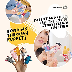 20-Piece Story Time Finger Puppets Set - Cloth Velvet Puppets - 14 Animals and 6 People Family Members