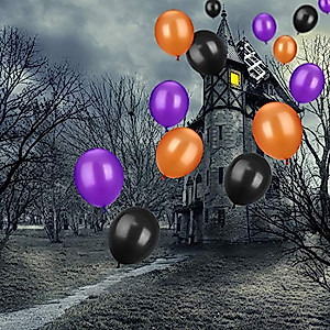 TecUnite 100 Pieces 13 inch Latex Balloons Colorful Round Balloons for 4th of July Wedding Birthday Festival Party Decoration(Orange, Purple, Black, 13 Inch)