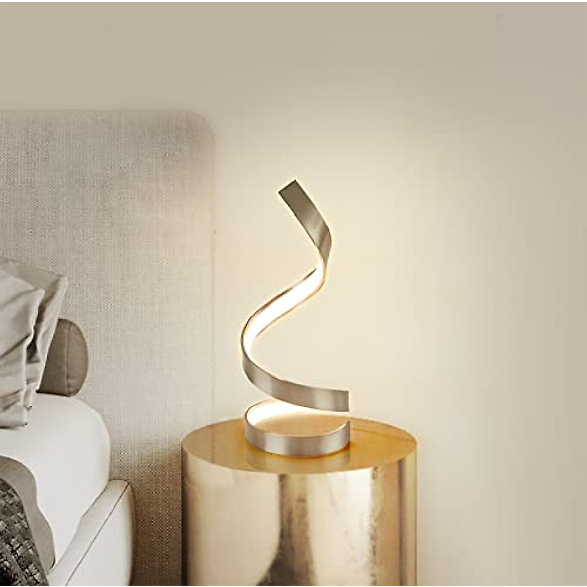 HELYCH Dimmable Spiral Modern LED Table Lamp, Wide Body Minimalist Bedside Lamp, Warm White 3000K CRI 90 Table Light, Small Touch Nightstand Desk Lamps for Living Room Bedroom Office